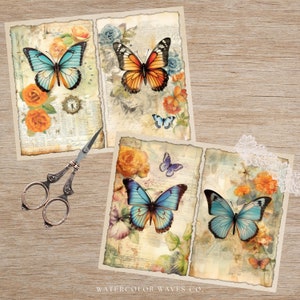 Watercolor Butterfly Junk Journal Pages Vintage Butterflies Floral ...