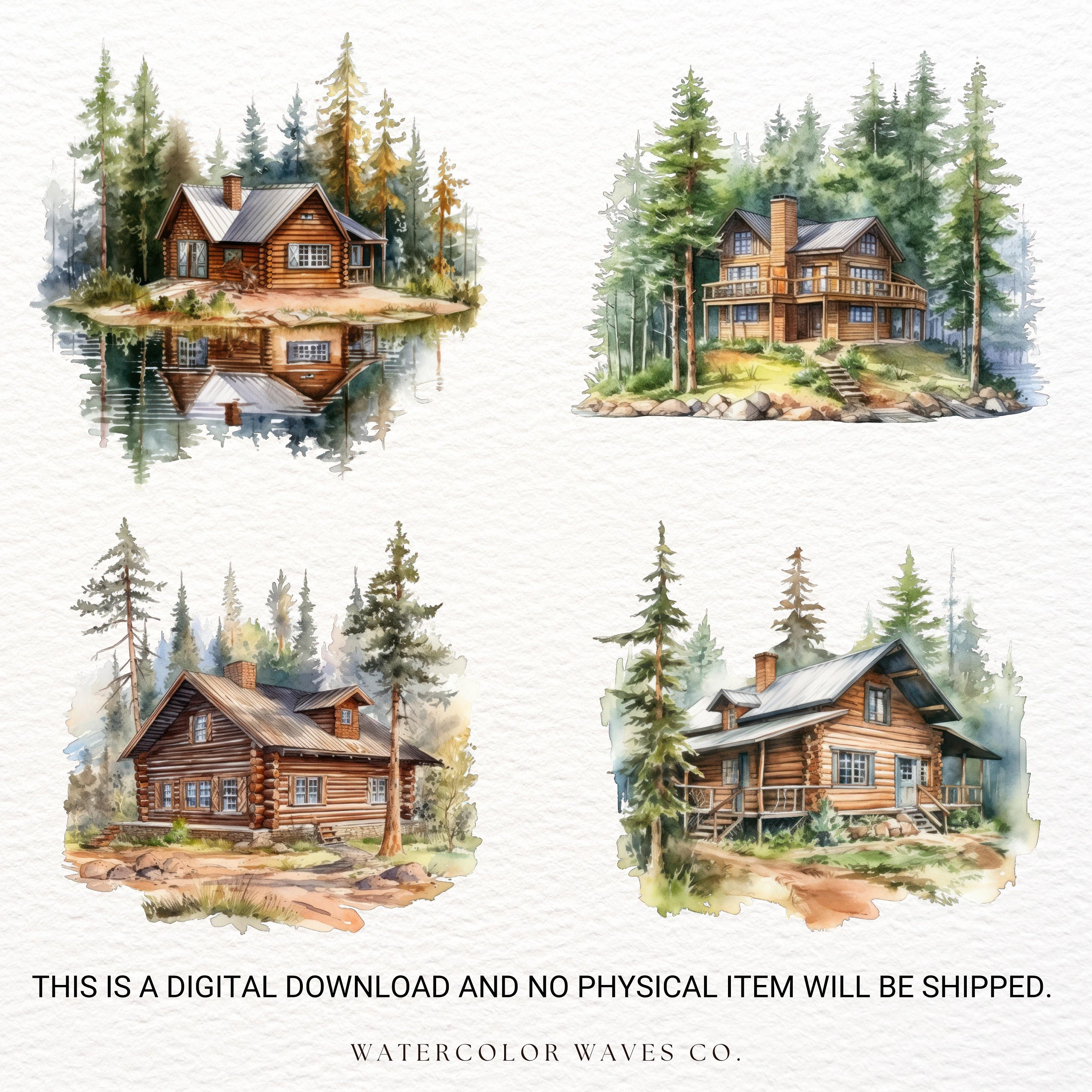 Watercolor Wooden Cabin Clipart | Log Cabin PNG | House in the Woods ...