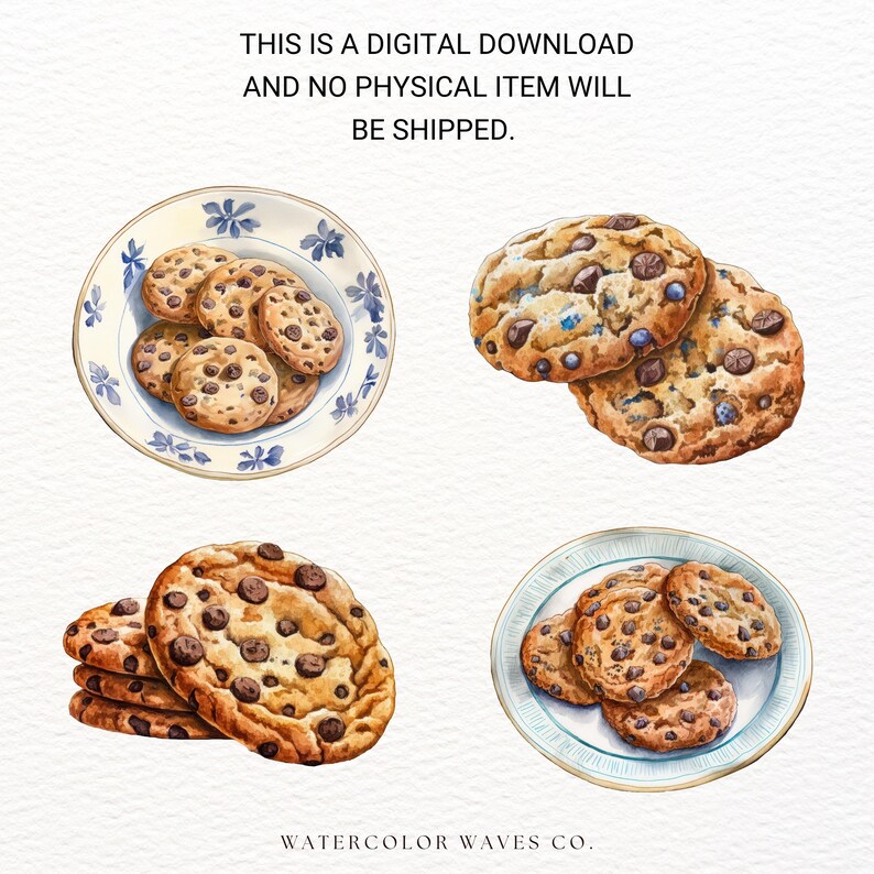 Chocolate Chip Cookies Clipart | Watercolor Cookies PNG | Baking ...