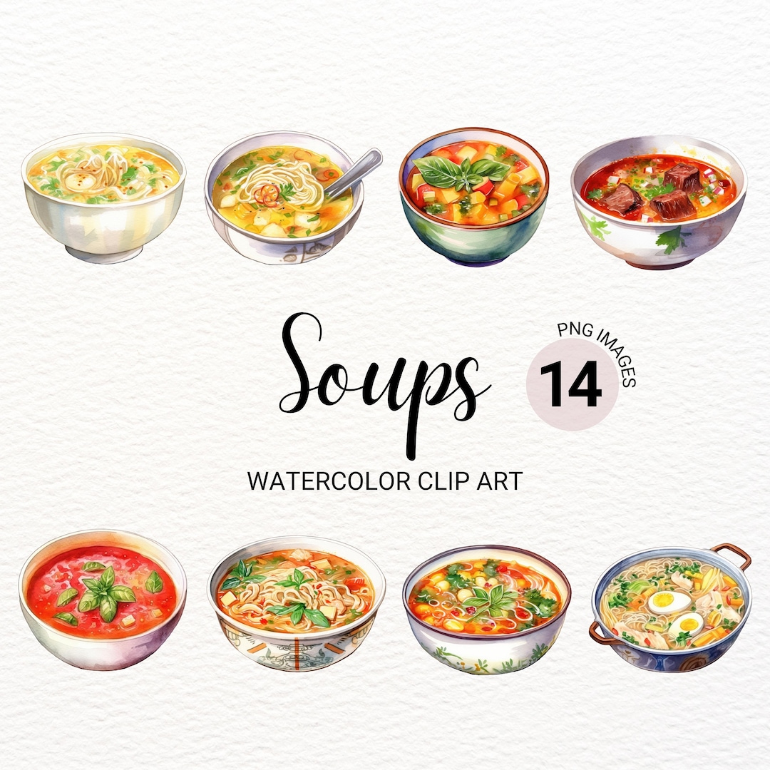 Watercolor Soup Clipart | Food Clipart Bundle | Kawaii Collage Images ...