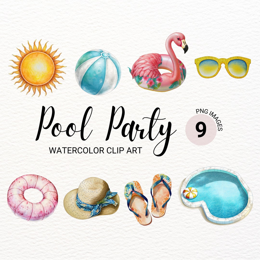 Pool Party Clipart | Watercolor Summer Clipart | Kawaii Clipart Bundle ...