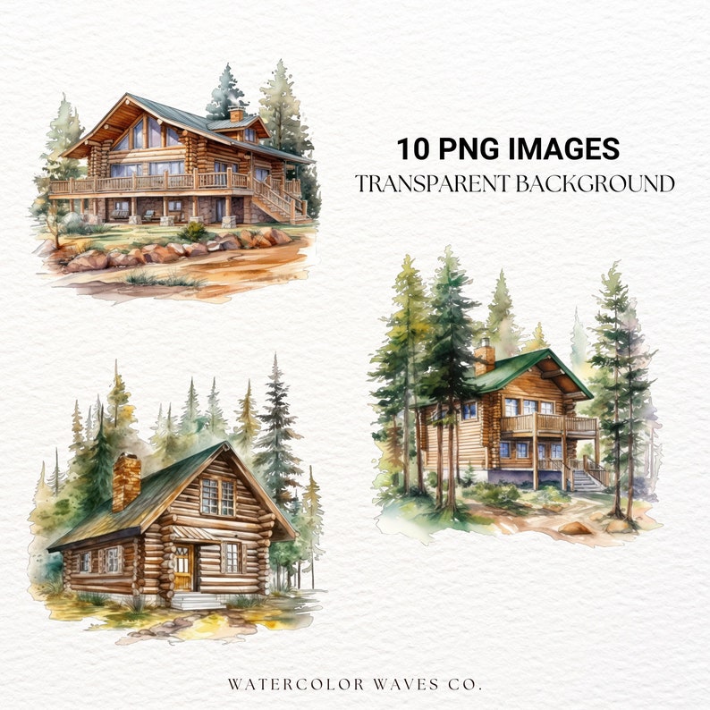 Watercolor Wooden Cabin Clipart | Log Cabin PNG | House in the Woods ...