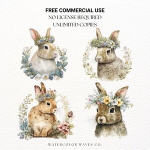 Spring Bunny Clipart | Easter Bunny Clipart | Floral Bunny | Watercolor ...