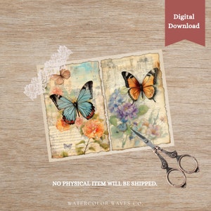 Watercolor Butterfly Junk Journal Pages Vintage Butterflies Floral ...