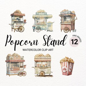 Popcorn Stand Clipart | Popcorn PNG | Movie Night Clipart | Birthday ...