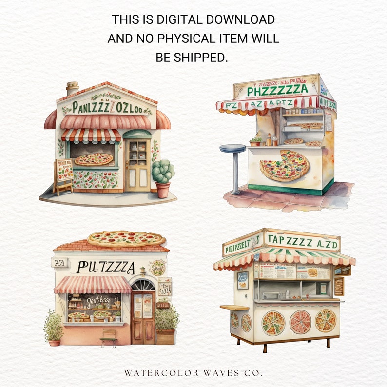 Pizza Shop Clipart Watercolor Pizza PNG Pizza Art Food - Etsy