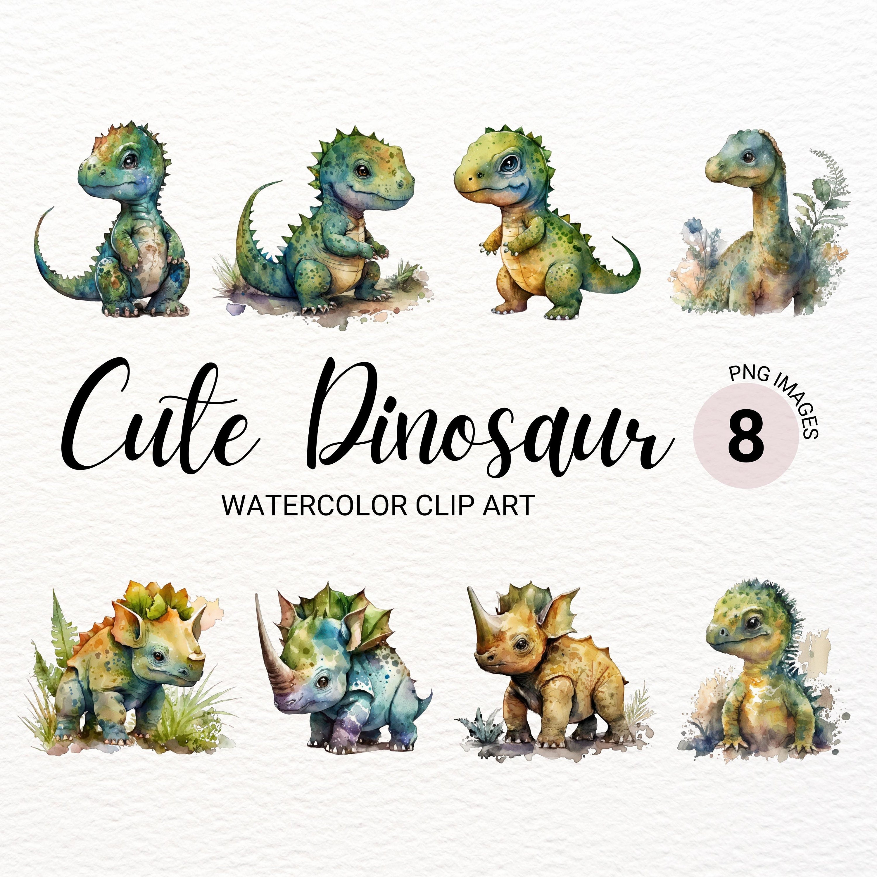 Watercolor Dinosaur Clipart Cute Dino PNG Nursery Wall Art - Etsy