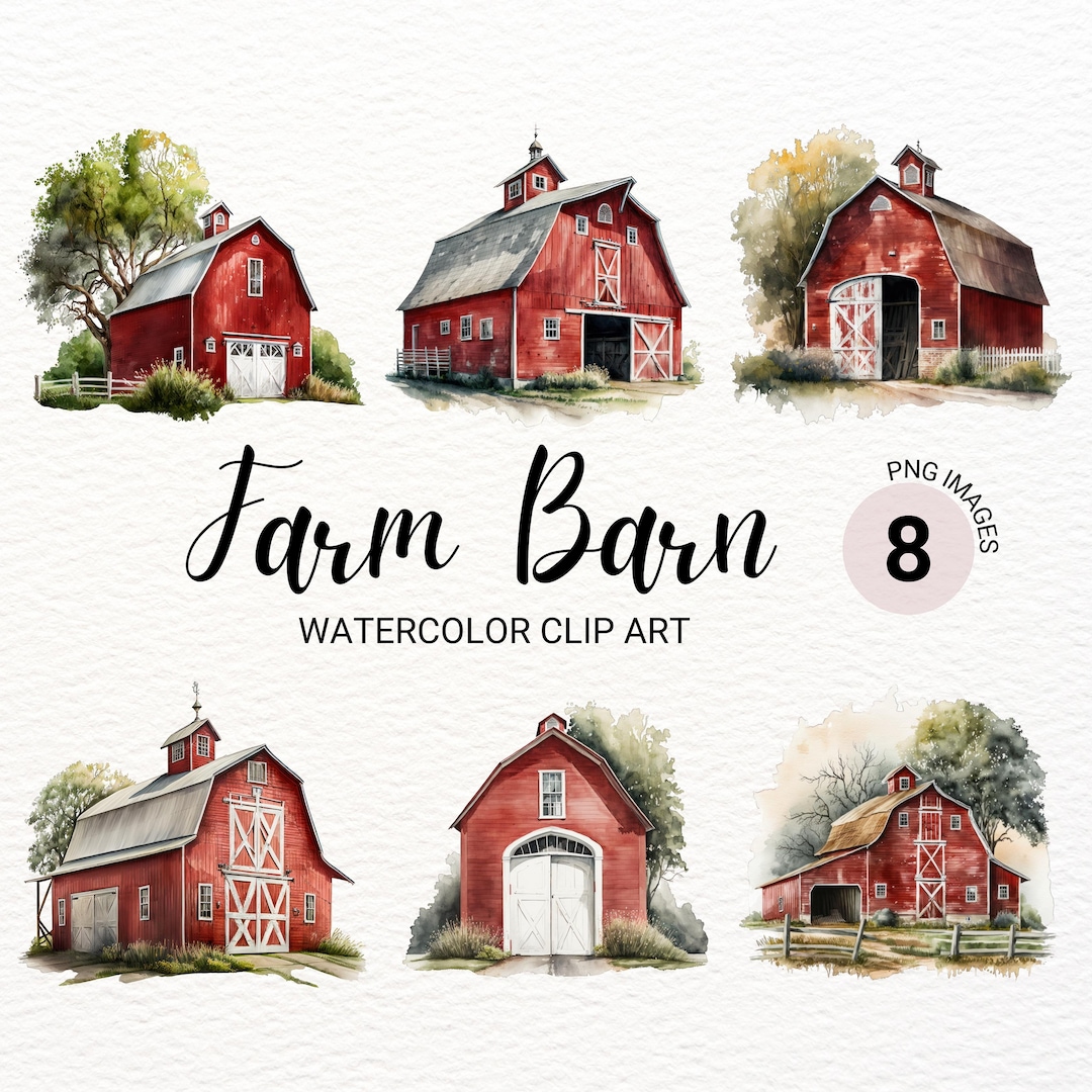 Red Farm Barn Clipart | Farmhouse PNG | Watercolor Barn | Farm PNG ...