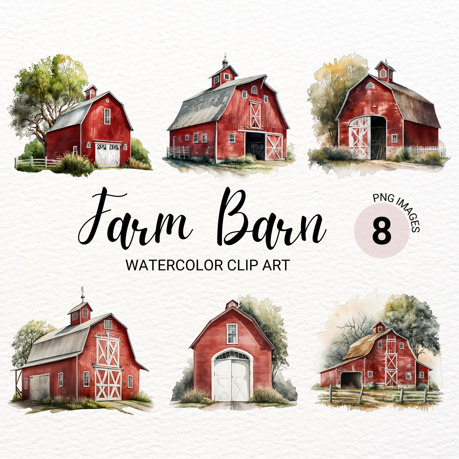 Red Farm Barn Clipart Farmhouse PNG Watercolor Barn Farm - Etsy Canada