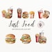 Watercolor Fast Food Clipart Burger and French Fries Clipart - Etsy