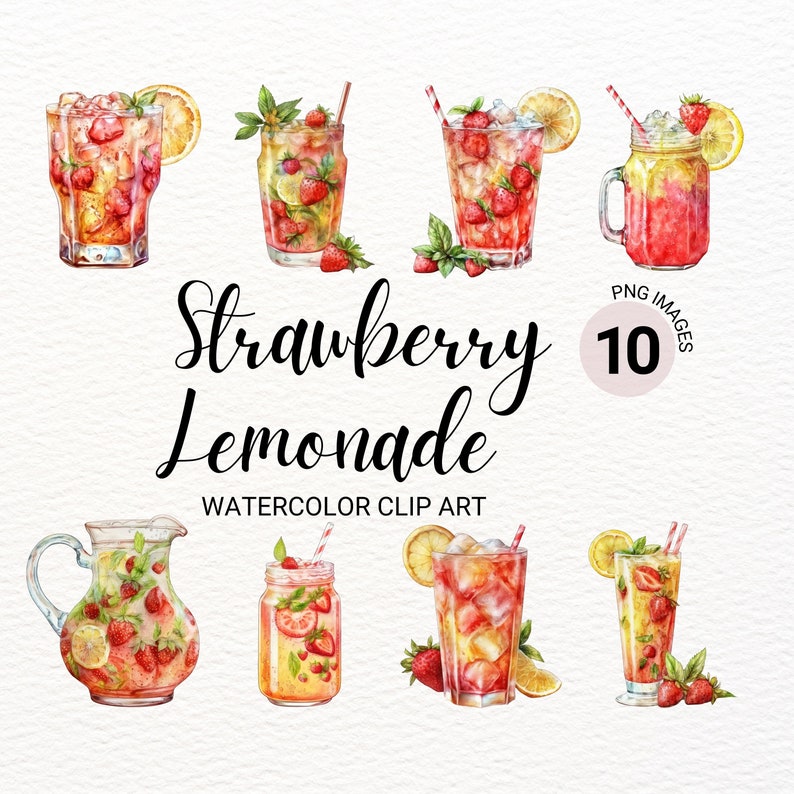 Watercolor Strawberry Lemonade PNG Pink Lemonade Clipart - Etsy