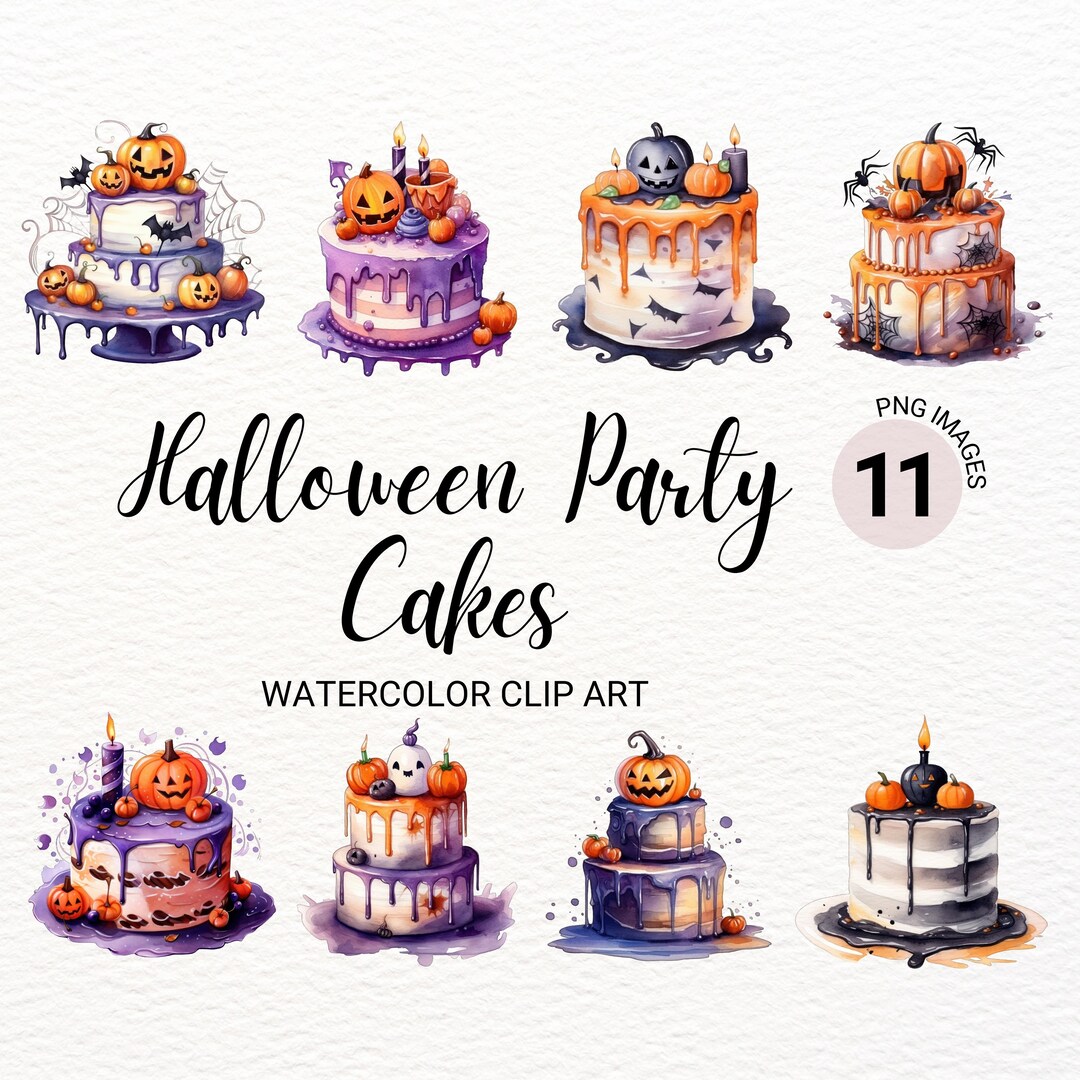 Halloween Party Cake Clipart | Watercolor Cake PNG | Food Clipart ...