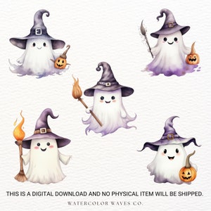 Cute Wizard Ghost Clipart | Watercolor Ghost PNG | Spooky Collage ...