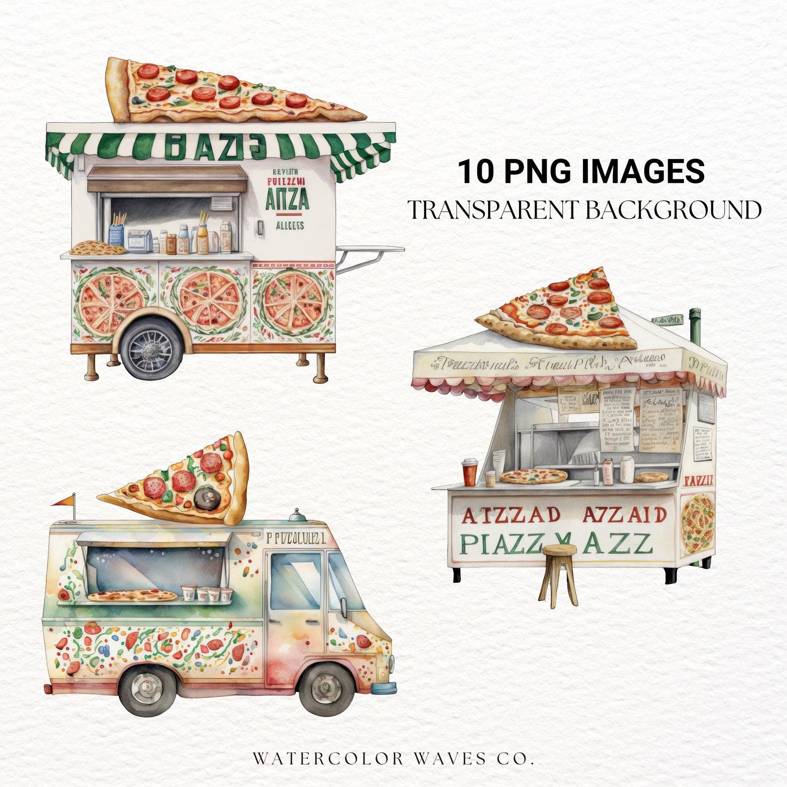 Pizza Shop Clipart Watercolor Pizza PNG Pizza Art Food - Etsy