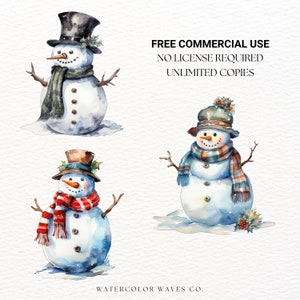 Snowman PNG | Watercolor Christmas Clipart | Winter Clipart Bundle ...