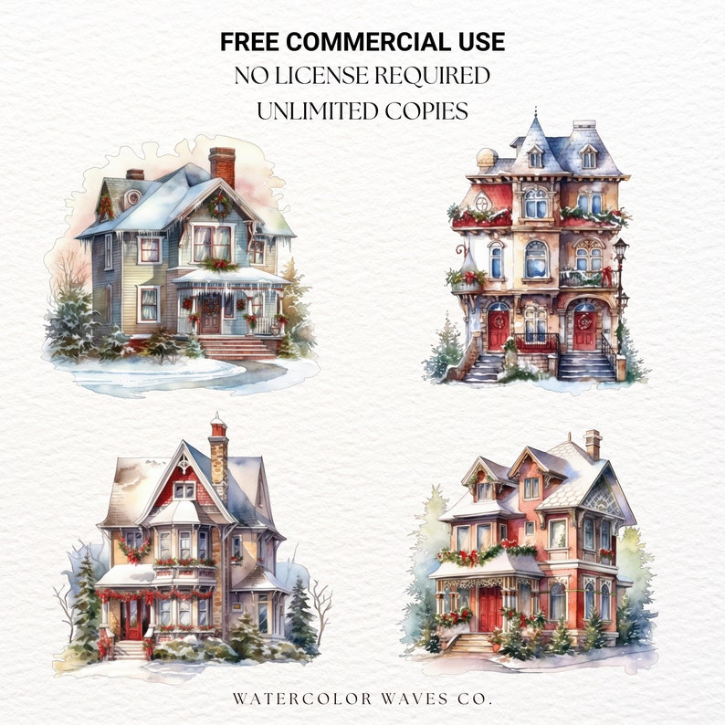 Christmas House Clipart | Watercolor Christmas Village | Winter Holiday ...