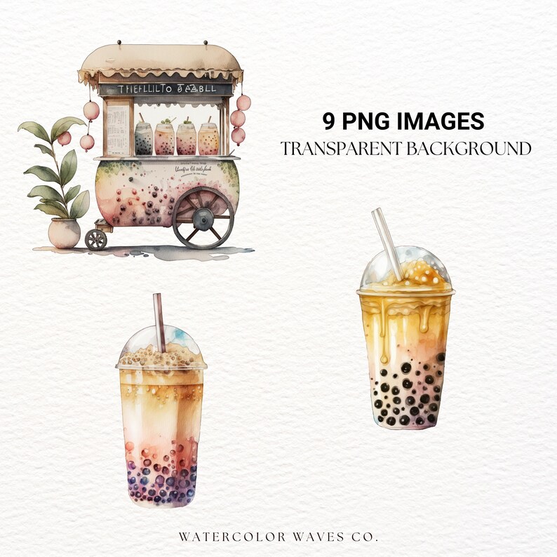 Boba Tea Clipart Bubble Tea PNG Watercolor Drinks Clipart - Etsy Canada