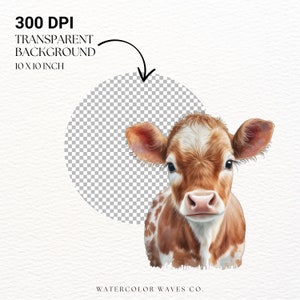 Baby Cow PNG | Watercolor Cow Baby Clipart | Cute Baby Animals Print ...