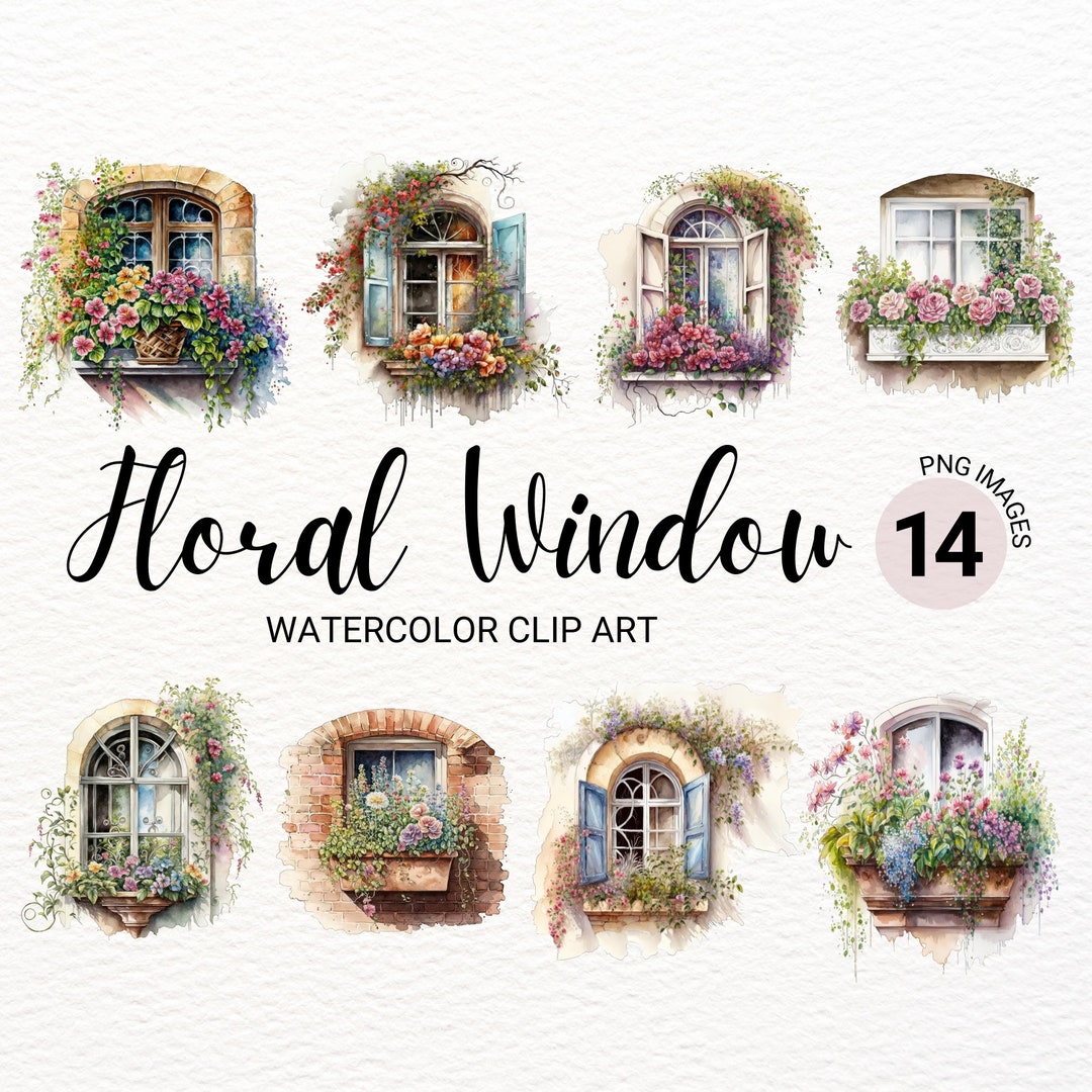 Watercolor Flower Windows Clipart | Window With Flowers PNG | Summer ...