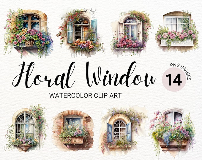 Windows Fussy Cut Sheets, Floral Windows Illustration, Digital ...
