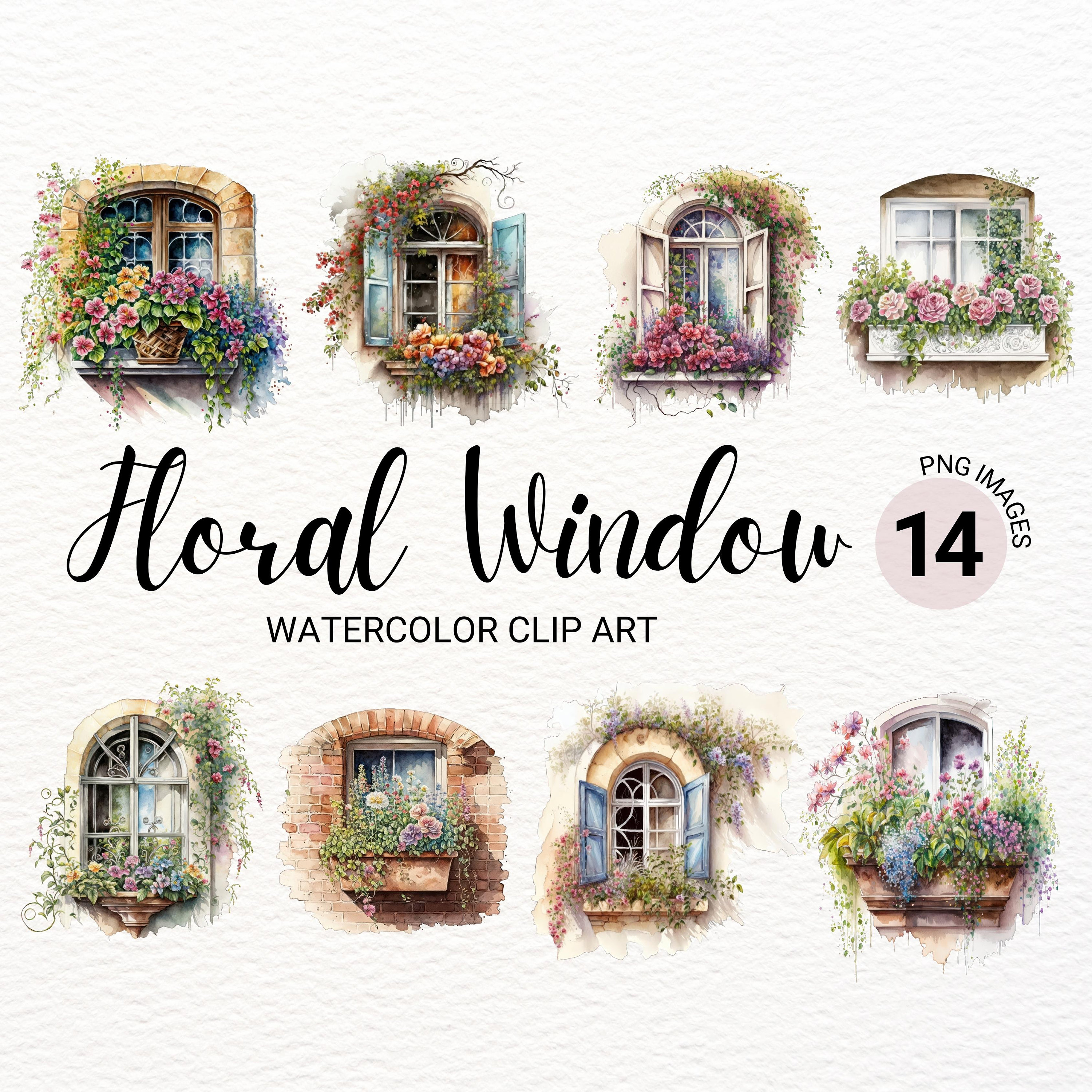 Watercolor Flower Windows Clipart Window With Flowers PNG - Etsy
