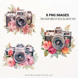 Floral Vintage Camera Clipart | Watercolor Camera PNG | Pink Flower ...