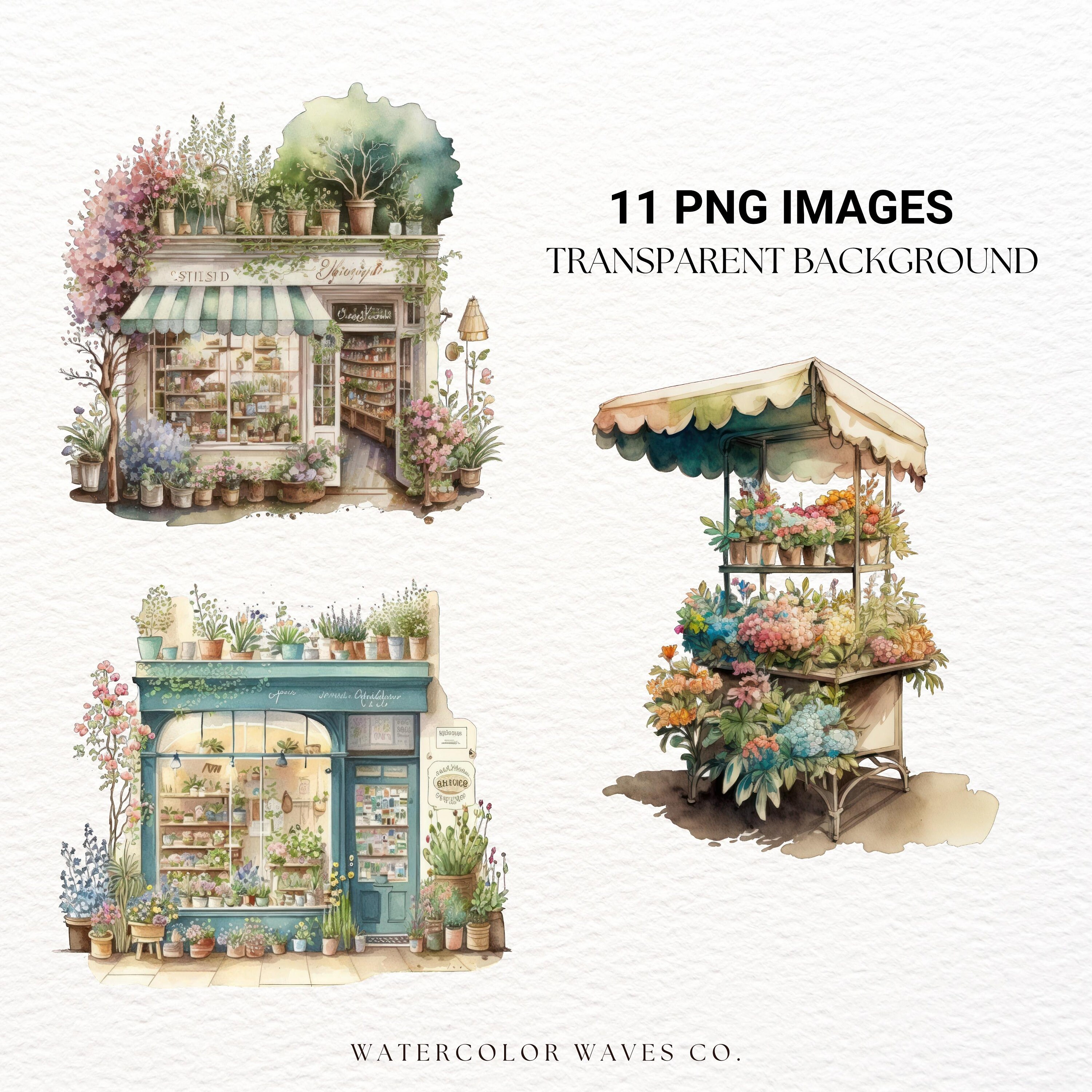 Flower Shop Clipart Watercolor Floral Shop Summer Flowers - Etsy