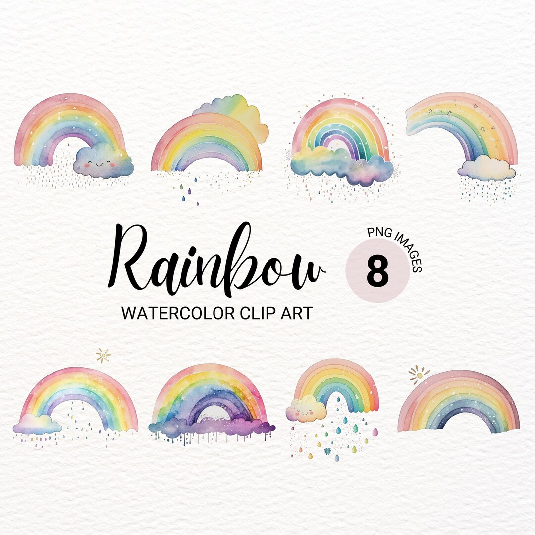 Watercolor Rainbow Clipart | Rainbow PNG | Nursery Wall Art | Kawaii ...