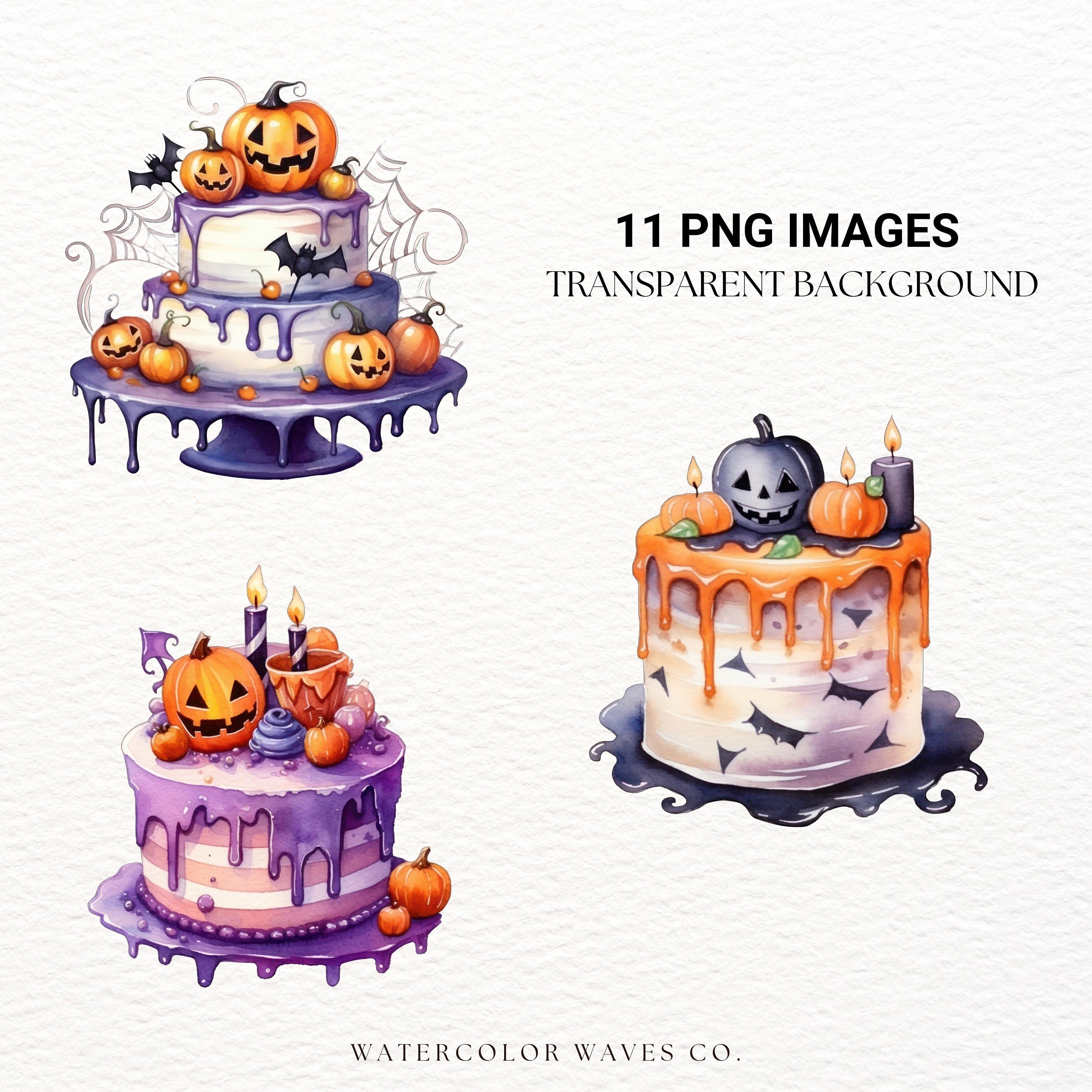 Halloween Party Cake Clipart | Watercolor Cake PNG | Food Clipart ...