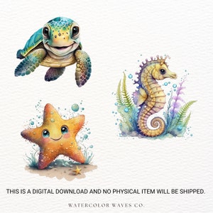 Baby Sea Animals Clipart | Watercolor Ocean PNG | Kawaii Summer Beach ...