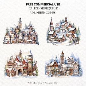 Christmas Village Clipart | Watercolor Christmas House | Winter Holiday ...