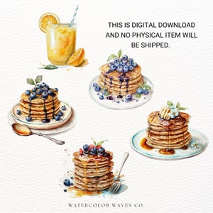 Breakfast Clipart | Watercolor Food Clipart | Waffles PNG | Pancakes ...