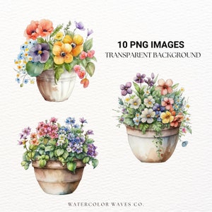 Spring Flowers Pots Clipart | Floral PNG | Watercolor Flowers Clipart ...