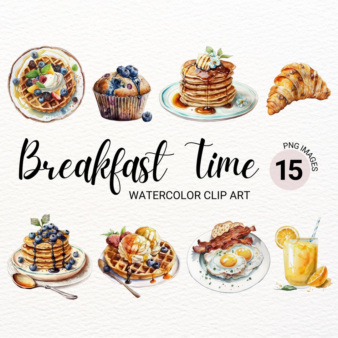 Breakfast Clipart | Watercolor Food Clipart | Waffles PNG | Pancakes ...