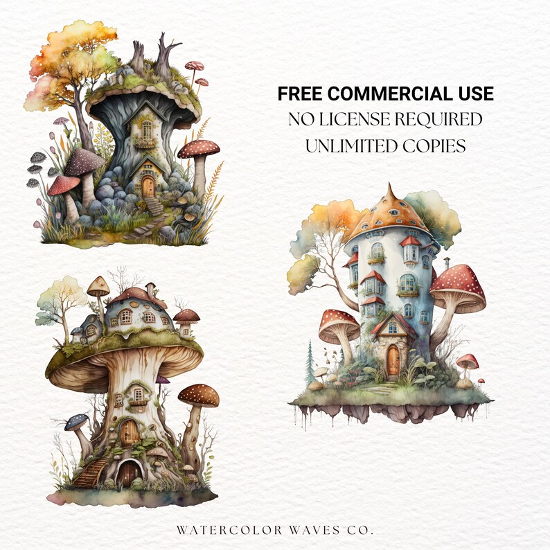 Watercolor Mushroom House PNG Fairy House Clipart Mushroom - Etsy