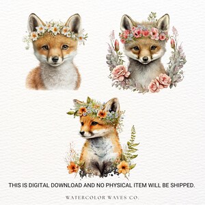 Floral Baby Fox Clipart | Baby Animals Clipart | Woodland Animals ...