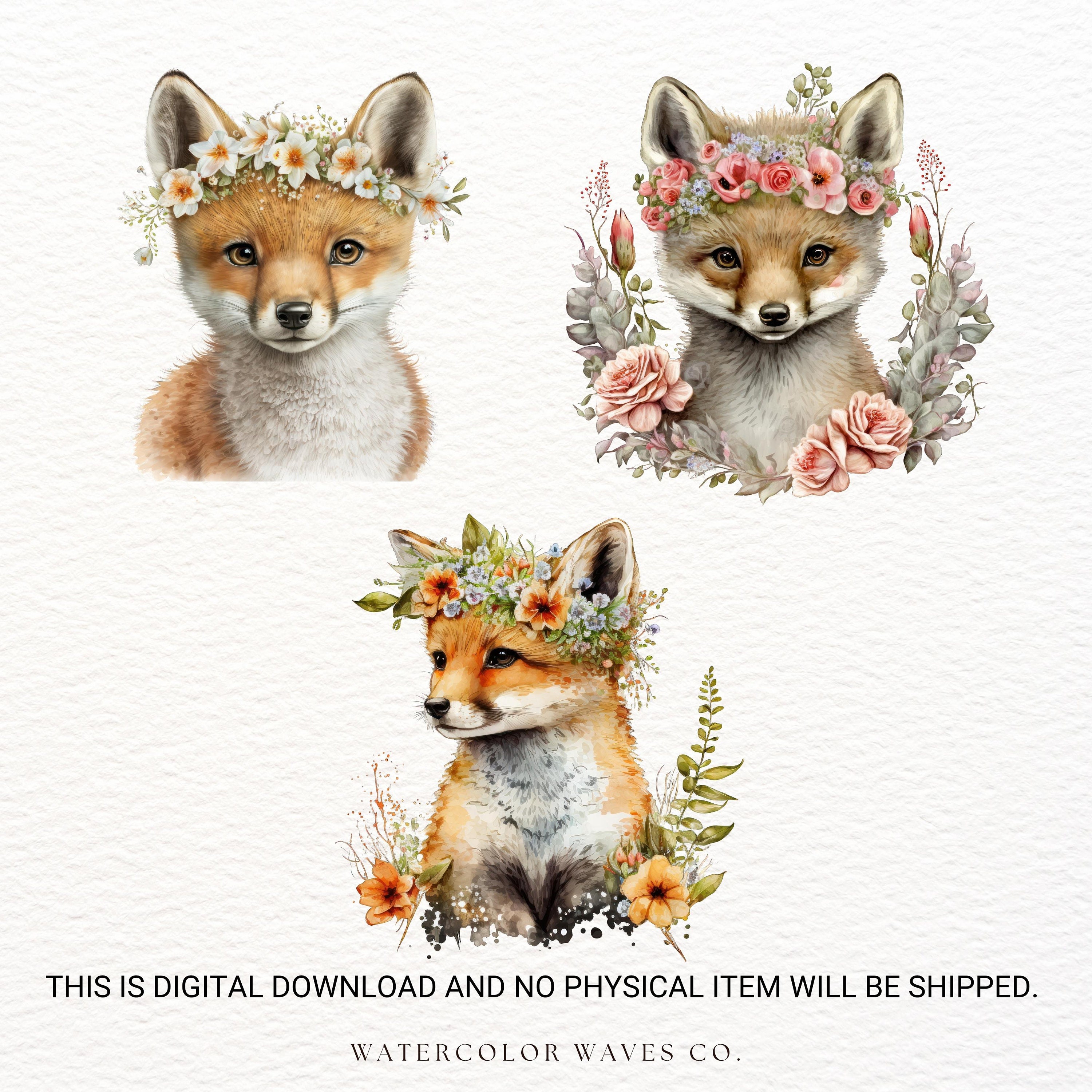 Floral Baby Fox Clipart Baby Animals Clipart Woodland - Etsy Canada
