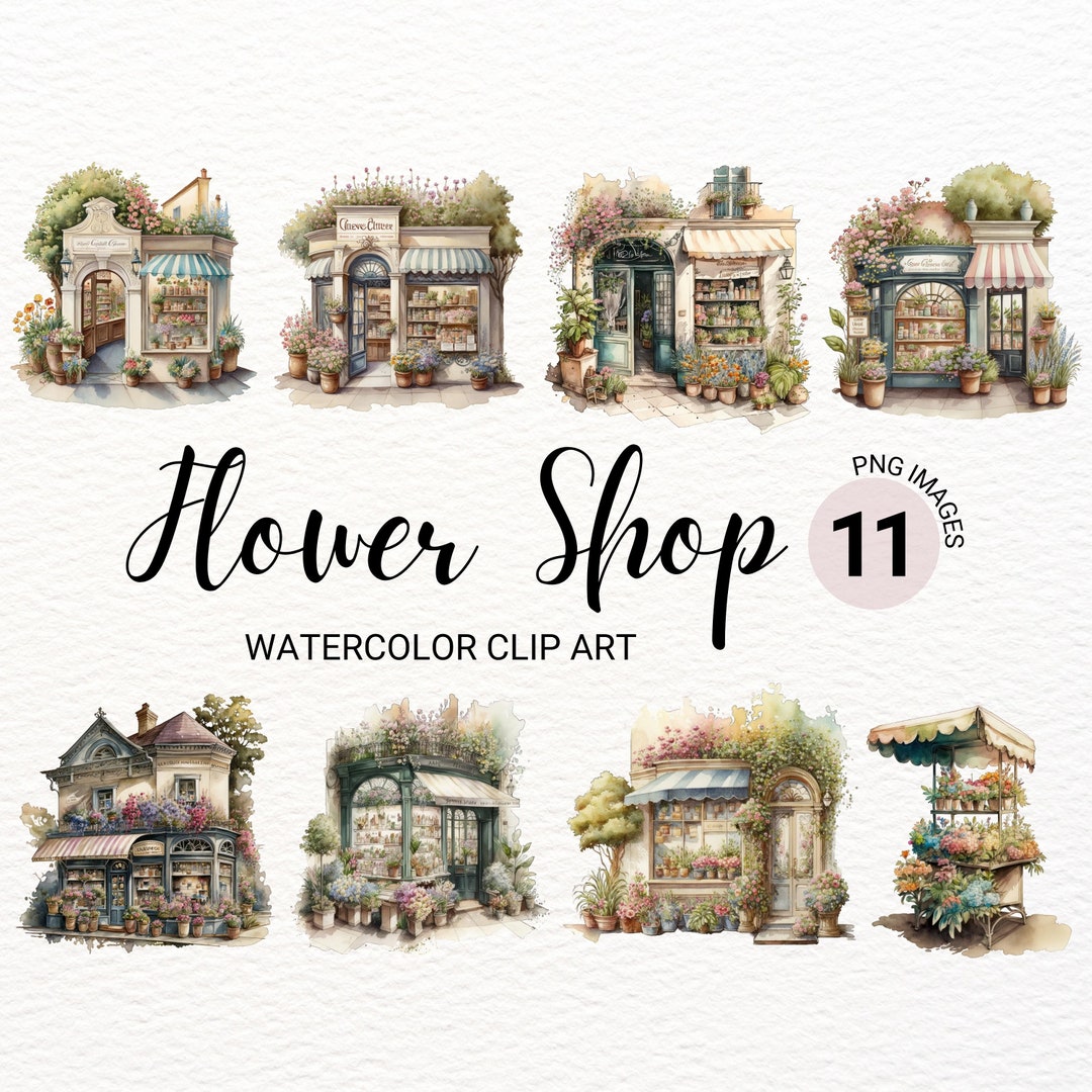 Flower Shop Clipart | Watercolor Floral Shop | Summer Flowers PNG ...