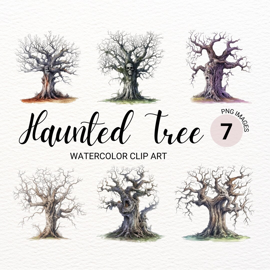 Haunted Tree Clipart | Watercolor Tree Halloween Clipart | Digital ...