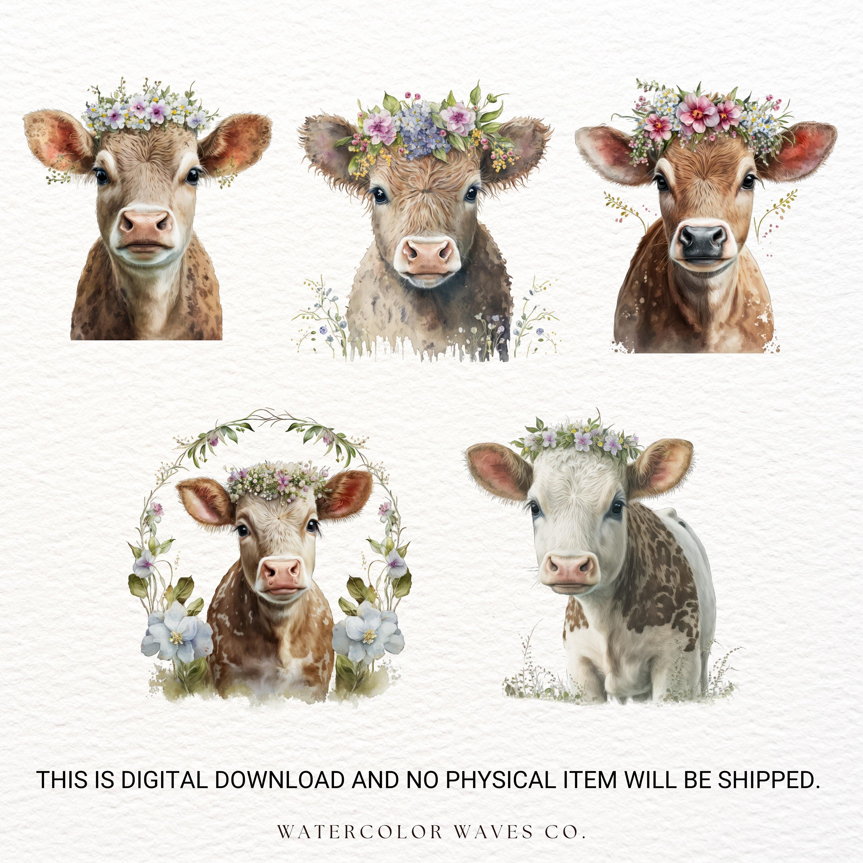 Floral Baby Cow PNG | Watercolor Floral Cow Baby Clipart | Cute Baby ...