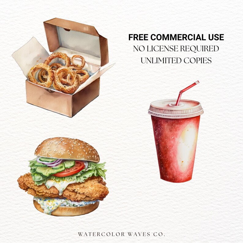 Watercolor Fast Food Clipart Burger and French Fries Clipart - Etsy