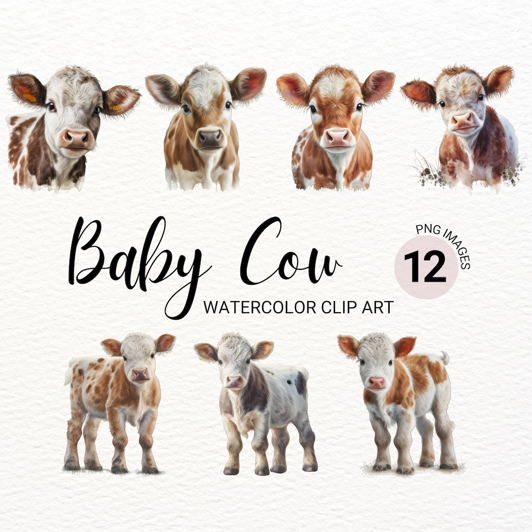 Baby Cow PNG | Watercolor Cow Baby Clipart | Cute Baby Animals Print ...
