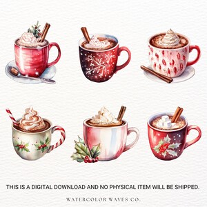 Hot Chocolate Clipart | Watercolor Hot Cocoa PNG | Christmas Collage ...