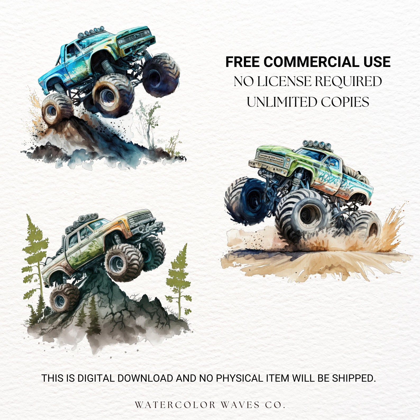 Monster Truck PNG | Watercolor Monster Truck Clipart | Monstertruck PNG ...
