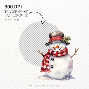 Snowman PNG | Watercolor Christmas Clipart | Winter Clipart Bundle ...