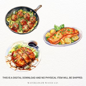 Watercolor Meals Clipart | Food Clipart Bundle | Meat and Vegetables ...