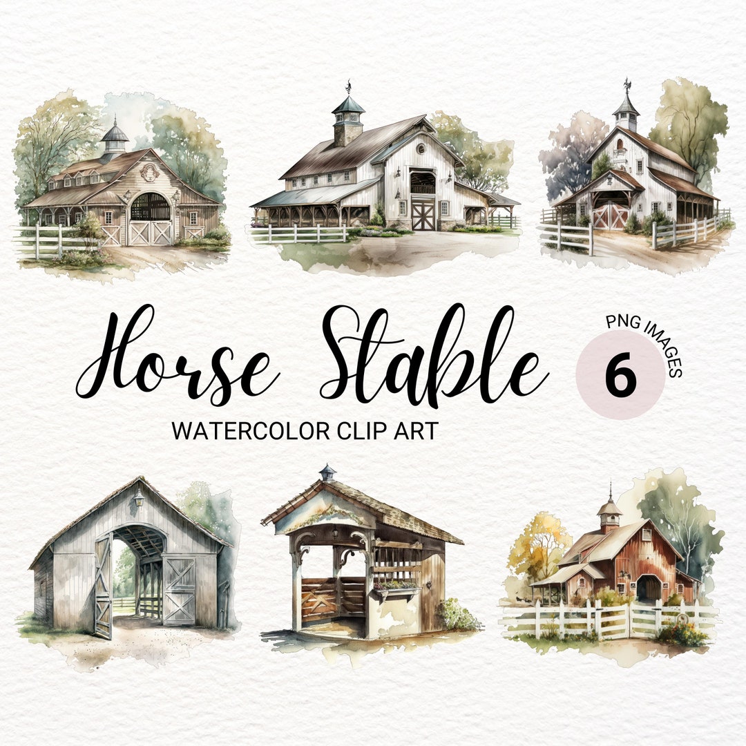 Watercolor Horse Stable Clipart | Horse Shelter PNG | Farm PNG ...