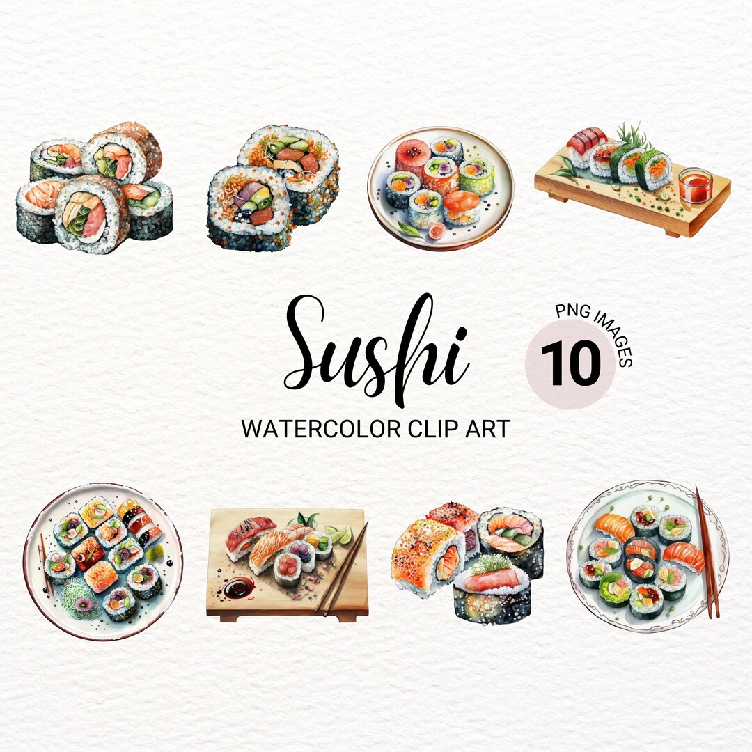 Watercolor Sushi Clipart | Sushi Party | Japanese Food Clipart | Kawaii ...