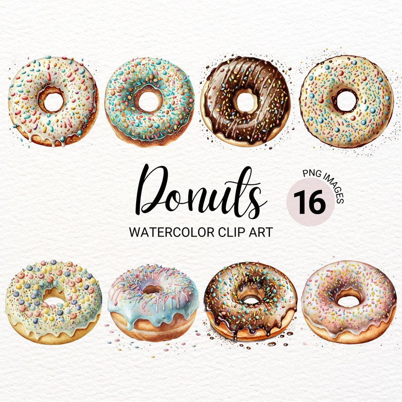 Donut Clipart Watercolor Donut PNG Baking Clipart - Etsy