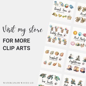 Beach Time Clipart | Watercolor Summer Clipart | Kawaii Clipart Bundle ...